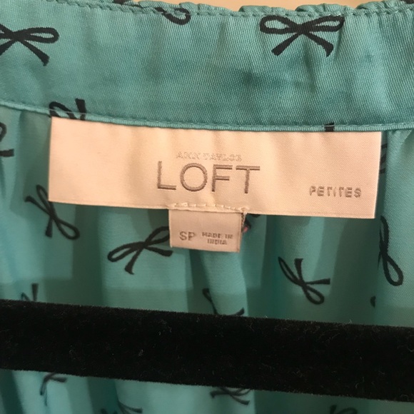 LOFT | Tops | Loft Teal Blouse With Bow Print | Poshmark